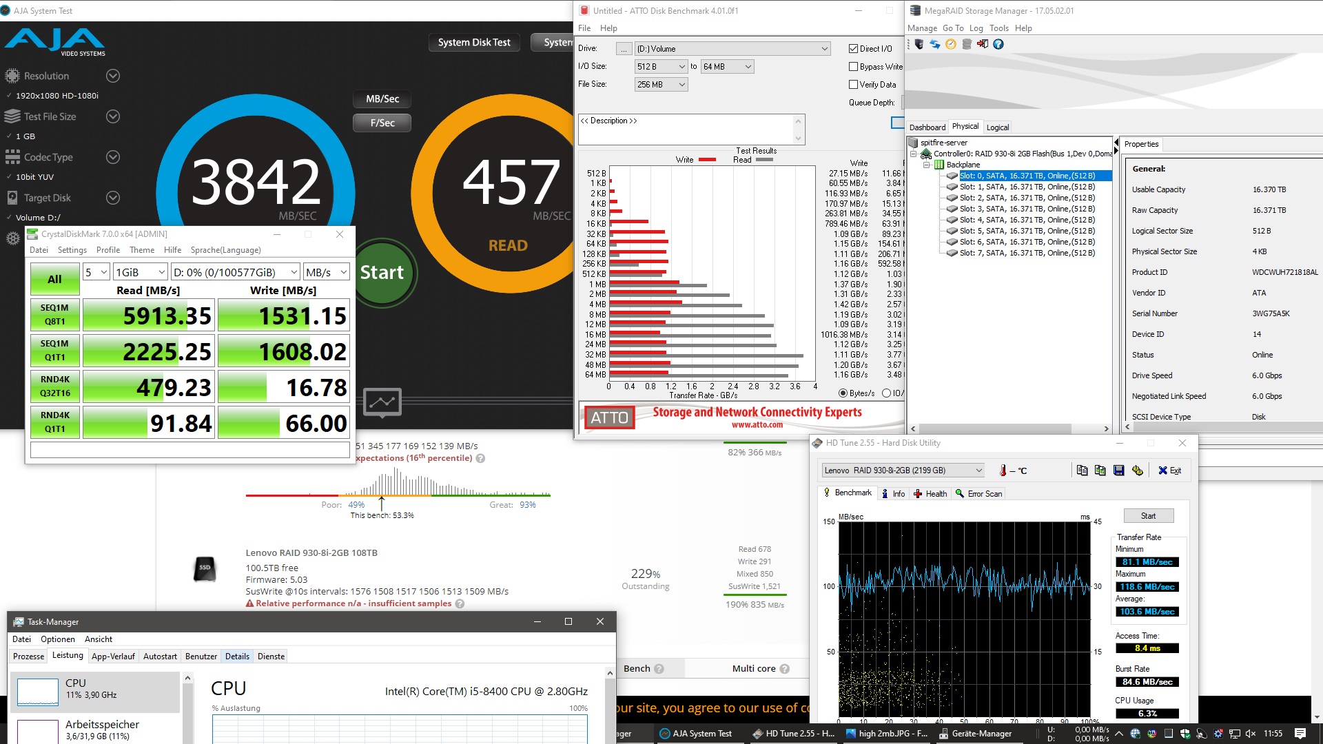 144TB Array Benchmark Results Broadcom MegaRaid 9460 8x18 WUH721818ALE ...