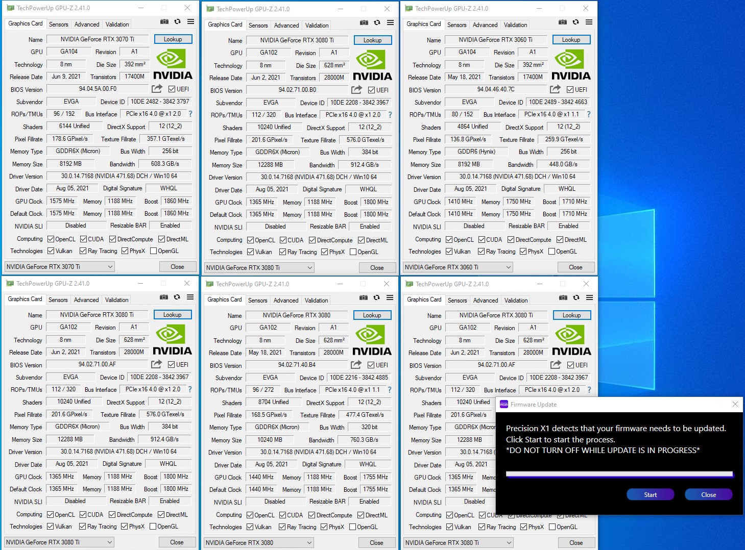 Running EVGA Precision X1 on rig with mixed RTX 3000 on it to update ...