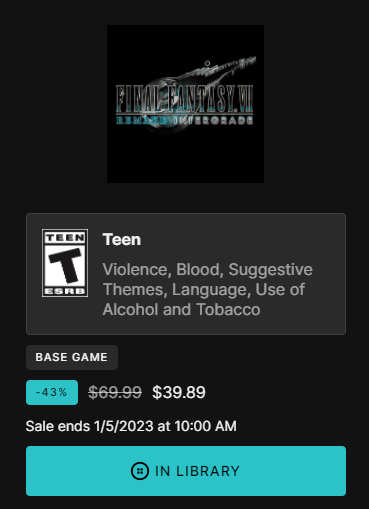 [H]OT? [EPIC] Final Fantasy VII Remake Intergrade: On sale + Christmas ...