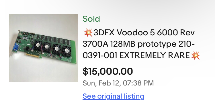 3DFX Voodoo5 6000 Rev 3700A 128MB prototype 210-0391-001 EXTREMELY RARE ...