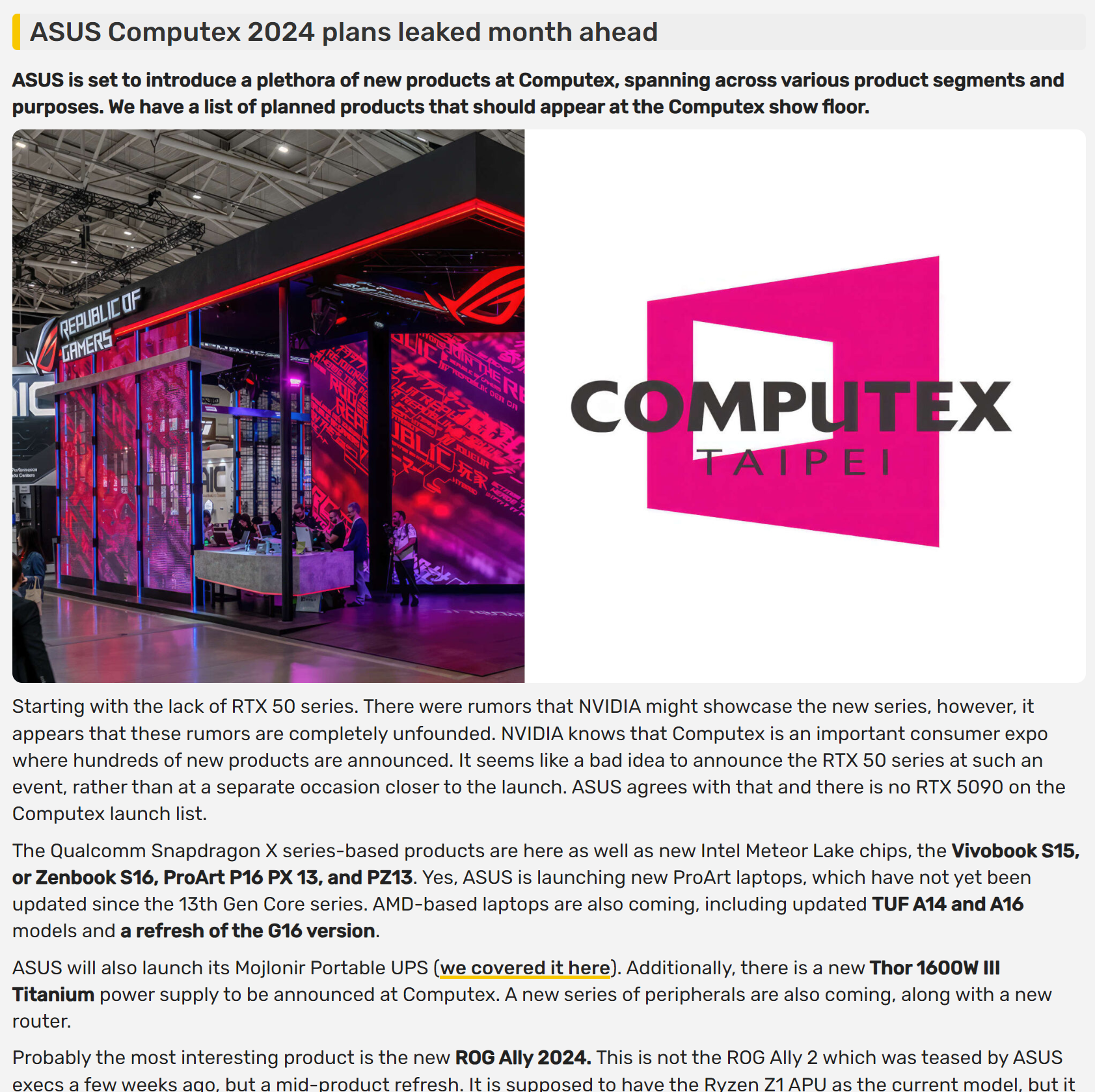 Exclusive: ASUS Computex 2024 product launch list leaked: ROG Ally 2024 ...