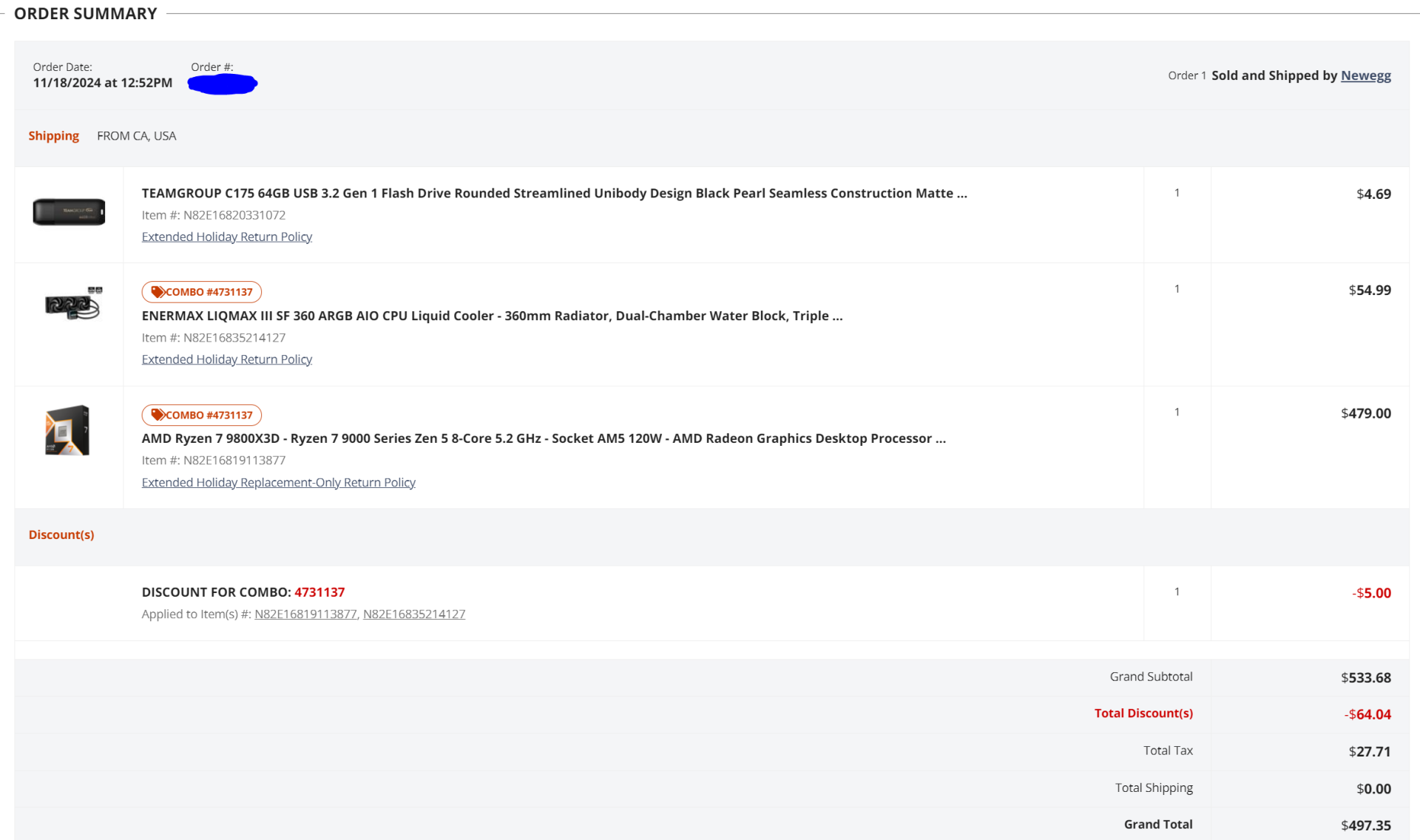 9800X3D + AIO Bundle - $500 with Zip Pay Discount - Newegg | [H]ard|Forum