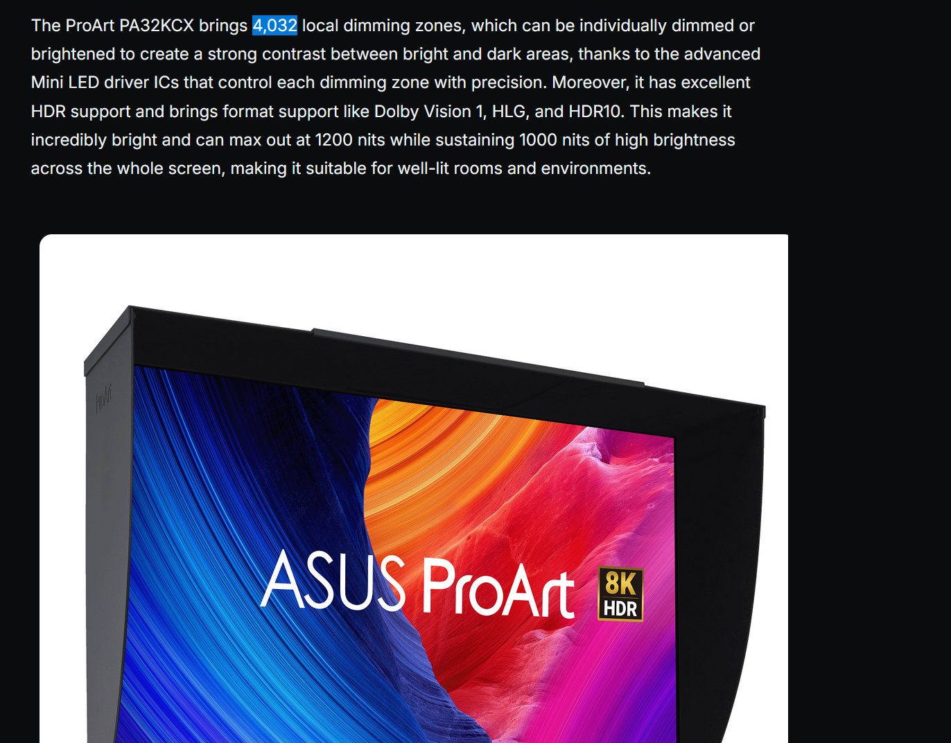 Asus Proart PA32KCX 8K 7680x4320 60hz Mini Led Monitor 4,032 Zones Dp 2 ...
